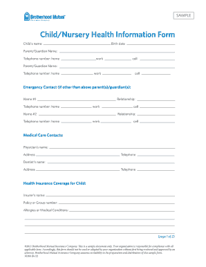 Fillable Online Child/Nursery Health Information Form Fax Email Print ...