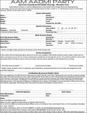 Fillable Online Electronic Clearing Service (Debit Clearing) - Mandate ...