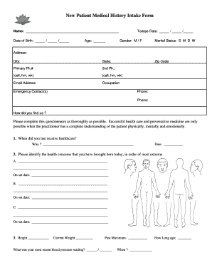 Fillable Online New Patient Medical History Intake Form Fax Email Print ...
