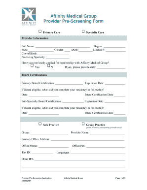 Fillable Online Provider Pre-Screening Form Fax Email Print - pdfFiller
