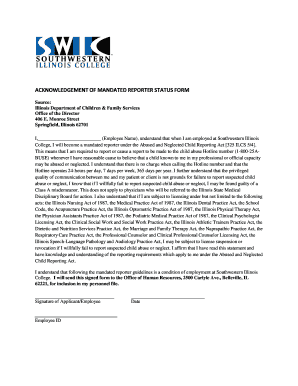 Fillable Online ACKNOWLEDGEMENT OF MANDATED REPORTER STATUS FORM Fax ...