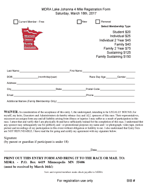 Fillable Online MDRA Lake Johanna 4 Mile Registration Form Fax Email ...