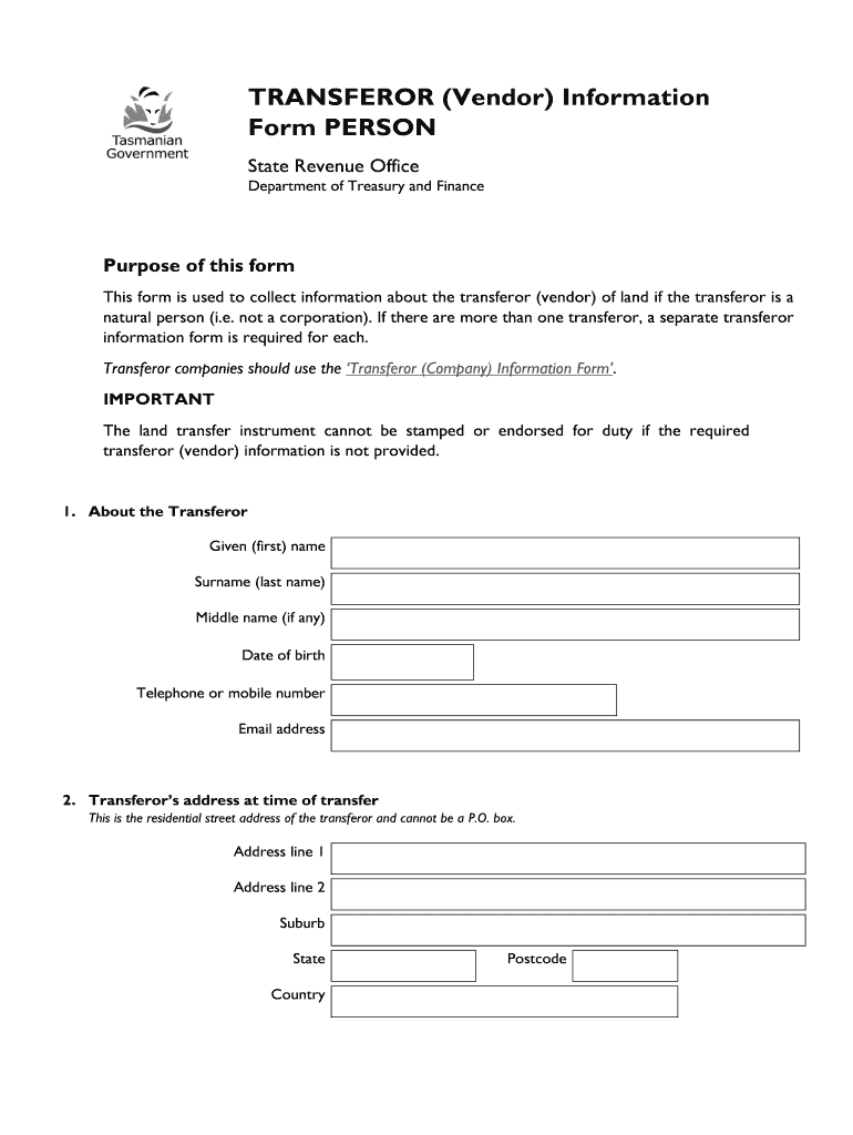 Fillable Online TRANSFEROR (Vendor) Information Fax Email Print - pdfFiller