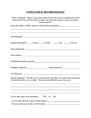 Fillable Online SAMPLE PUBLIC RECORDS REQUEST Fax Email Print - pdfFiller