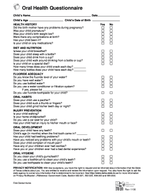 Fillable Online Oral Health Questionnaire Fax Email Print - pdfFiller