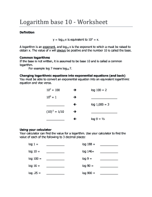 Fillable Online Logarithmbase10-Worksheet Fax Email Print - pdfFiller