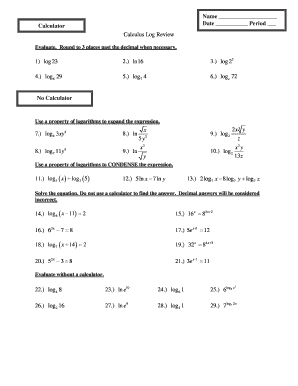 Fillable Online Calculus Log Review Fax Email Print - pdfFiller