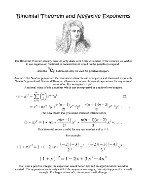 Fillable Online Binomial Theorem and Negative Exponents Fax Email Print ...