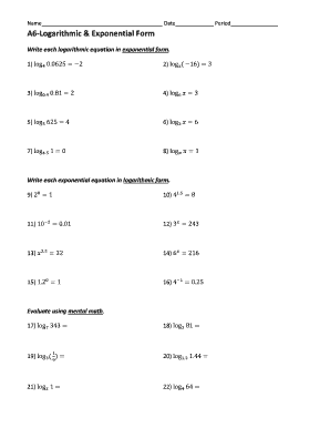 Fillable Online A6-Logarithmic & Exponential Form Fax Email Print ...