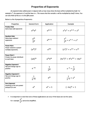 Fillable Online An exponent (also called power or degree) tells us how ...