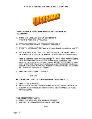 Fillable Online AVAYA TELEPHONE VOICE MAIL SYSTEM Fax Email Print ...