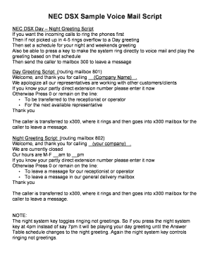 Fillable Online NEC DSX Sample Voice Mail Script Fax Email Print ...