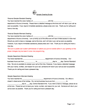 Fillable Online Sample Greeting Scripts Fax Email Print - pdfFiller