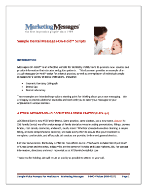 Fillable Online Sample Dental Messages-On-Hold Scripts Fax Email Print ...