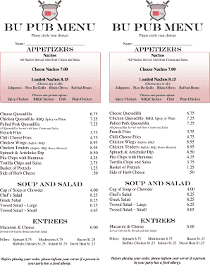 Fillable Online BU PUB MENU Fax Email Print - pdfFiller