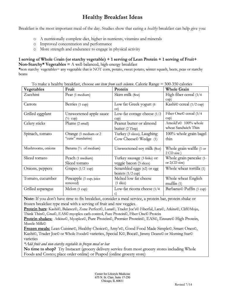 Fillable Online Healthy Breakfast Ideas Fax Email Print - pdfFiller