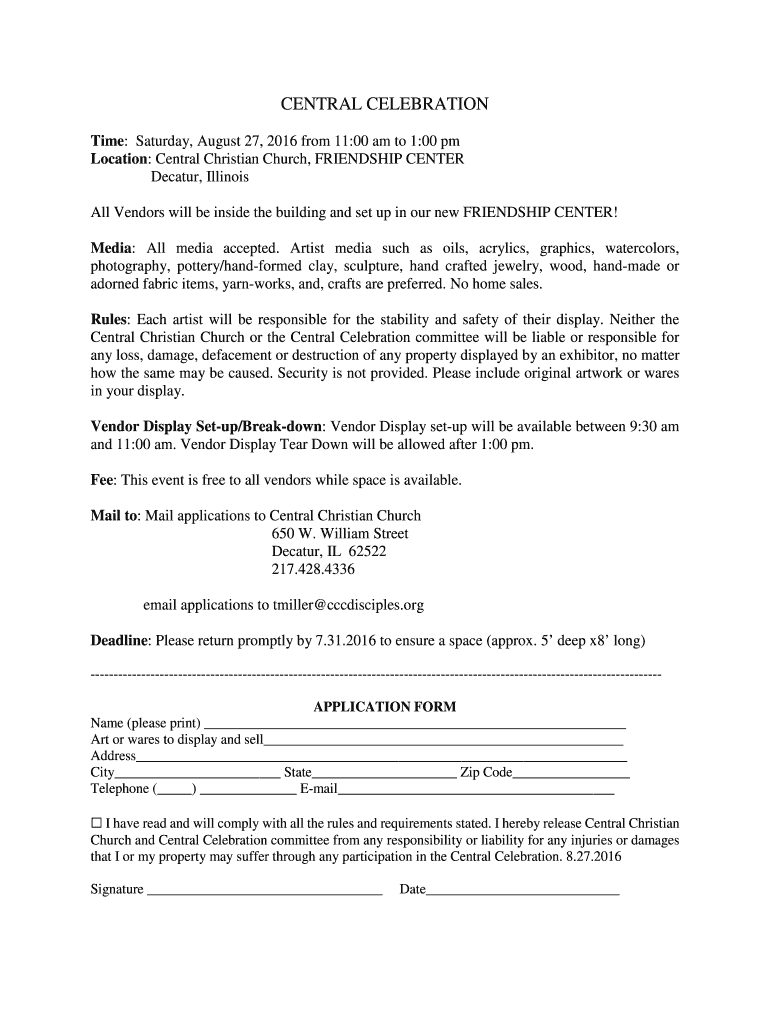 Fillable Online CENTRAL CELEBRATION Fax Email Print - pdfFiller