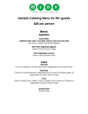 Fillable Online Sample Catering Menu for 20+ guests Fax Email Print ...