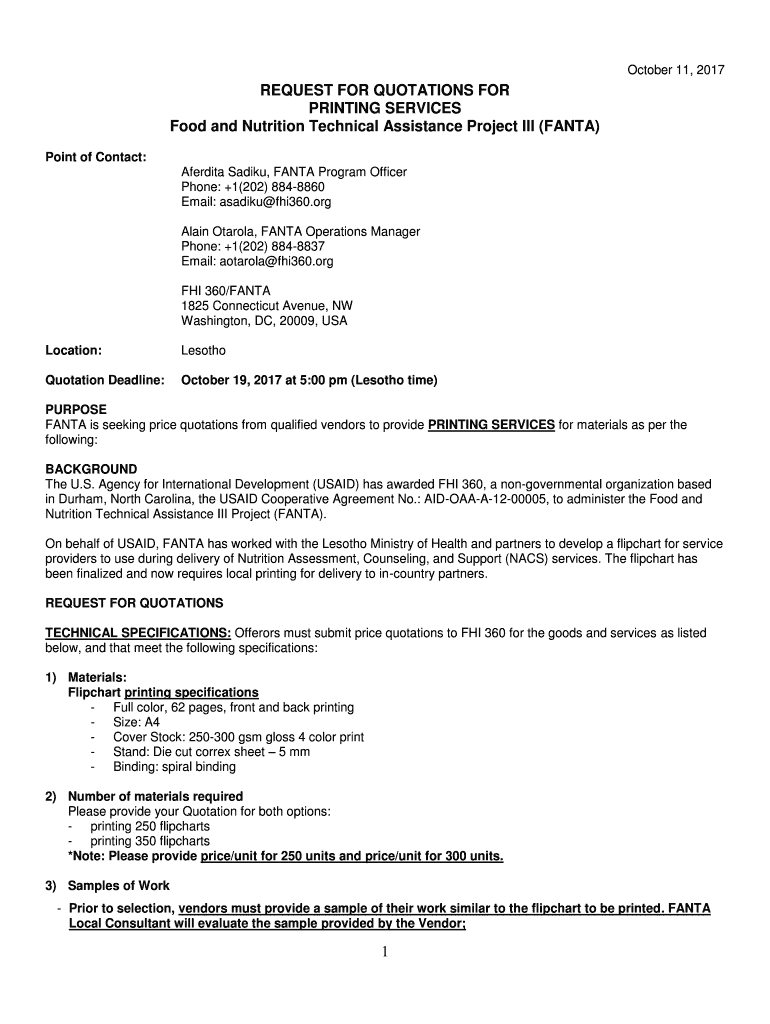 Fillable Online Food and Nutrition Technical Assistance Project III ...