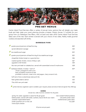 Fillable Online PRE-SET MENUS Fax Email Print - pdfFiller