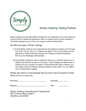 Fillable Online Simply Catering Tasting Policies Fax Email Print - pdfFiller