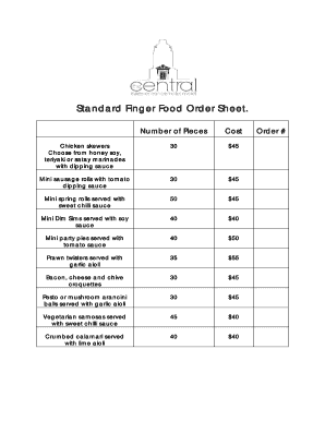 Fillable Online Standard Finger Food Order Sheet Fax Email Print ...