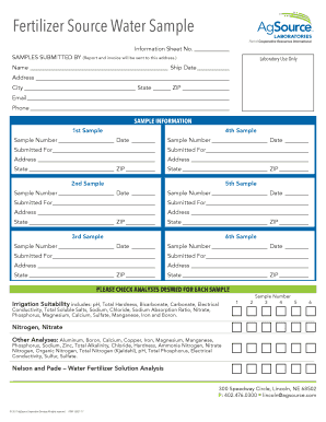 Fillable Online Fertilizer Source Water Sample Fax Email Print - pdfFiller