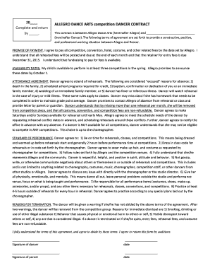 Fillable Online ALLEGRO DANCE ARTS competition DANCER CONTRACT Fax ...