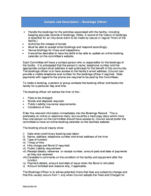 Fillable Online Sample Job Description Bookings Officer Fax Email Print ...