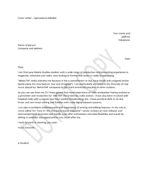 Fillable Online Cover Letter Speculative (Media) Fax Email Print ...