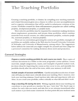 Fillable Online Creating a teaching portfolio, or dossier, by compiling ...