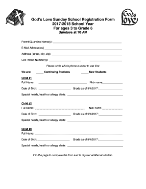 Fillable Online Gods Love Sunday School Registration Form Fax Email ...