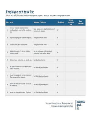 Fillable Online Employee exit task list Fax Email Print - pdfFiller