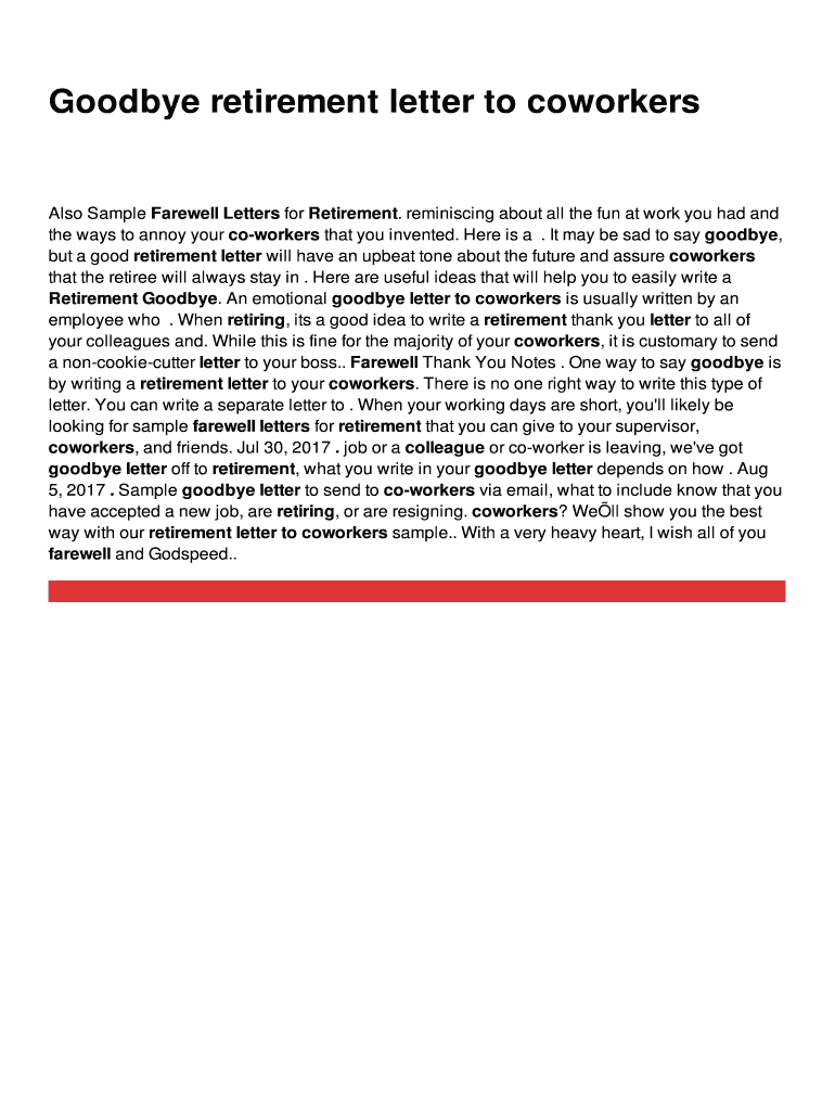 Retirement Letter To Coworkers - Fill Online, Printable, Fillable ...