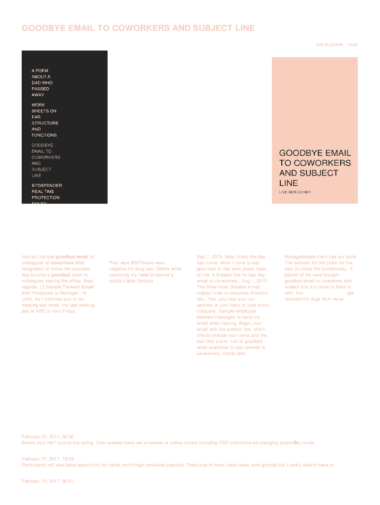 Fillable Online GOODBYE EMAIL TO COWORKERS AND SUBJECT LINE Fax Email ...
