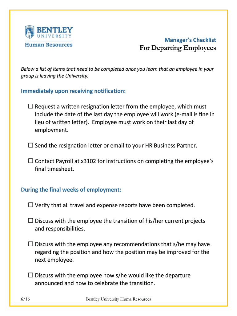 Fillable Online For Departing Employees Fax Email Print - pdfFiller