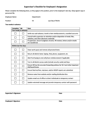Fillable Online Supervisors Checklist for Employees Resignation Fax ...