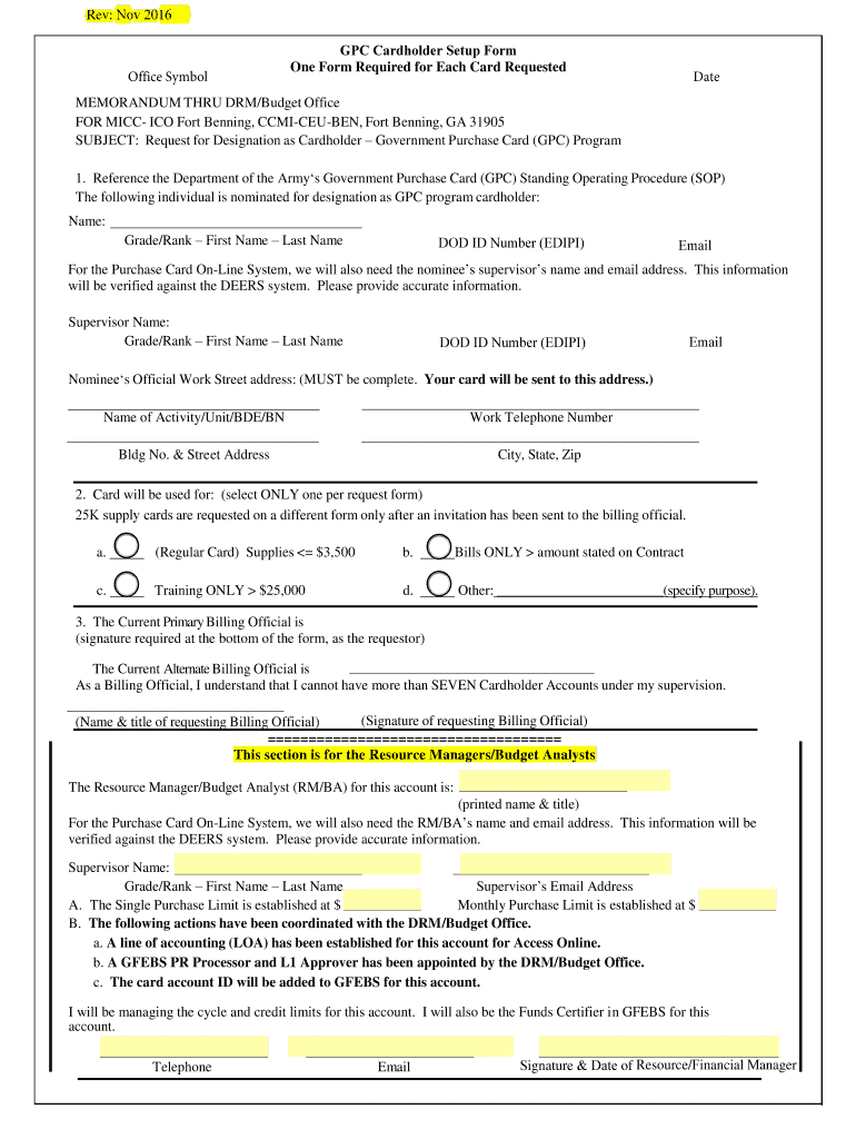 Fillable Online GPC Cardholder Setup Form Fax Email Print - pdfFiller