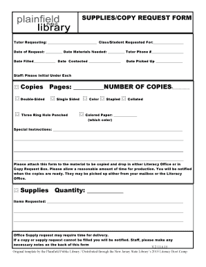 Fillable Online SUPPLIES/COPY REQUEST FORM Fax Email Print - pdfFiller