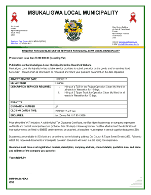 Fillable Online REQUEST FOR QUOTATIONS FOR SERVICES FOR MSUKALIGWA ...