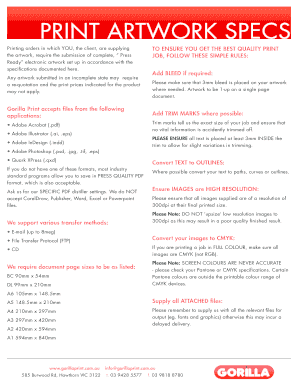 Fillable Online PRINT ARTWORK SPECS Fax Email Print - pdfFiller