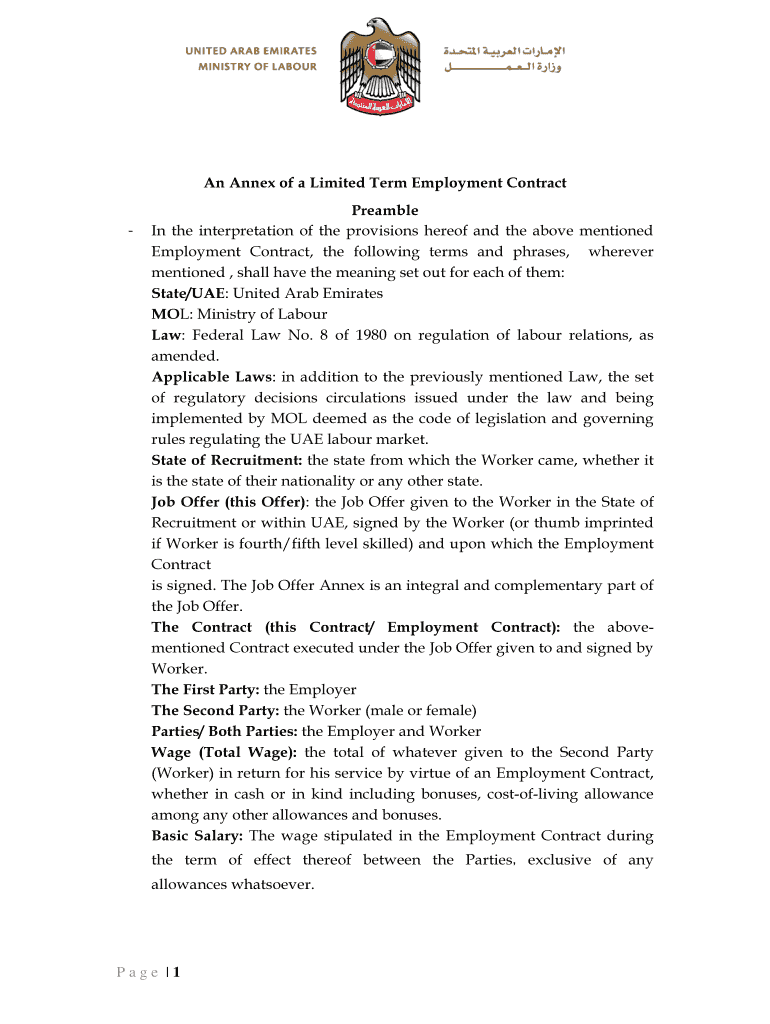 Fillable Online An Annex of a Limited Term Employment Contract Fax ...