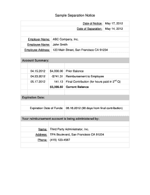 Fillable Online Sample Separation Notice Fax Email Print - pdfFiller
