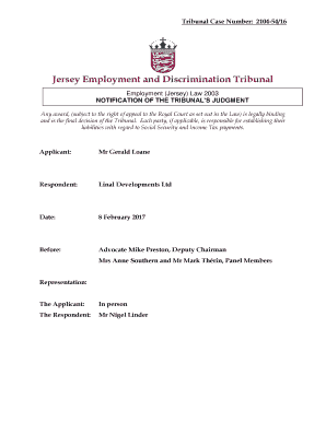 Fillable Online Tribunal Case Number: 2104-54/16 Fax Email Print ...