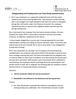 Fillable Online Safeguarding and Employment Law Case Study ...