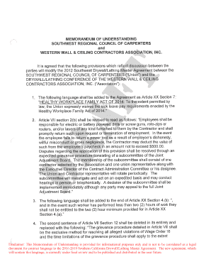 Fillable Online Disclaimer: This Memorandum of Understanding is ...