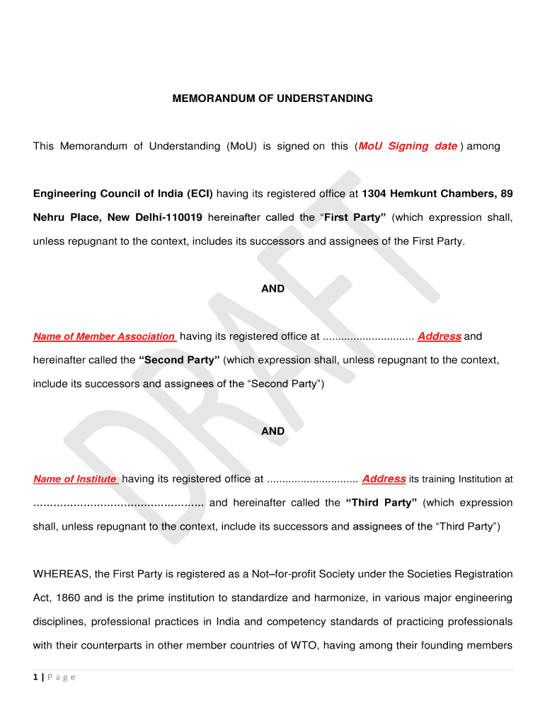 Fillable Online This Memorandum of Understanding (MoU) is signed on ...