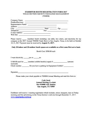Fillable Online EXHIBITOR BOOTH REGISTRATION FORM 2017 Fax Email Print ...