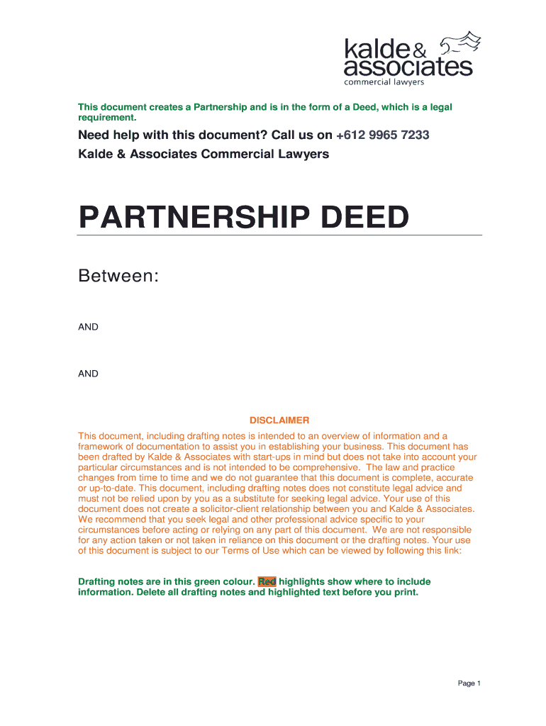 Fillable Online This document creates a Partnership and is in the form ...