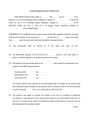 Fillable Online PARTNERSHIP DEED TEMPLATE Fax Email Print - pdfFiller